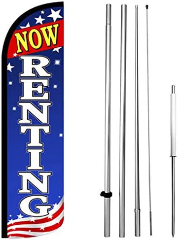 Amazon.com: Now Renting Windless Swooper Flag Kit Feather Banner Sign ...