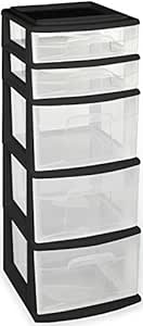 Amazon.com: Homz Plastic 5 Drawer Medium Storage Tower, Black Frame ...