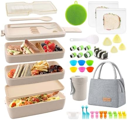 Amazon.com: Iteryn Stackable Bento Box with Lunch Bag, 3 Compartment ...