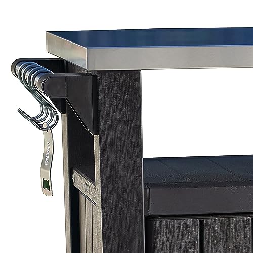 Keter Unity XL Outdoor Kitchen Island Rolling Cart Bar Table & Storage ...