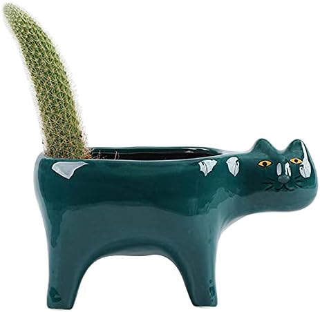 Amazon.com: TOBHUYEXZ 2 Pcs Cat Planter Ceramic Plant Pots White and ...