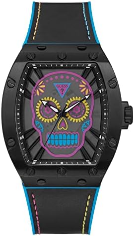 Buy GUESS Mens Multi Silicone And Leather Skull Analog Watch, Black at ...