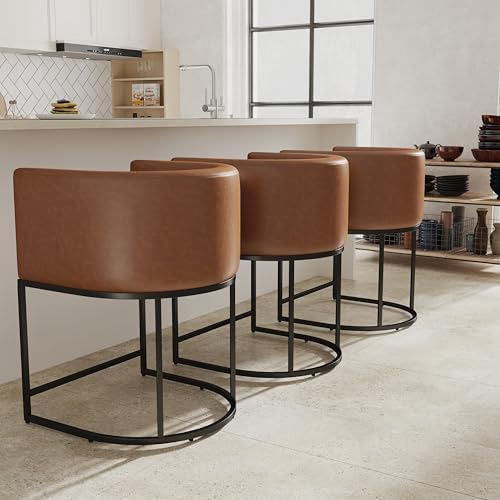 Amazon.com: RIVOVA PU Leather Bar Stools Set of 3, Modern Upholstered ...