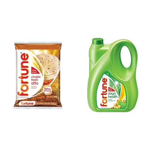 Fortune Chakki Fresh Atta, 5 Kg & Fortune Soya Bean Oil, Refined 5L Can ...