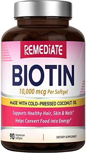 Amazon.com: REMEDIATE Biotina, con aceite de coco, 10,000 mcg, para ...