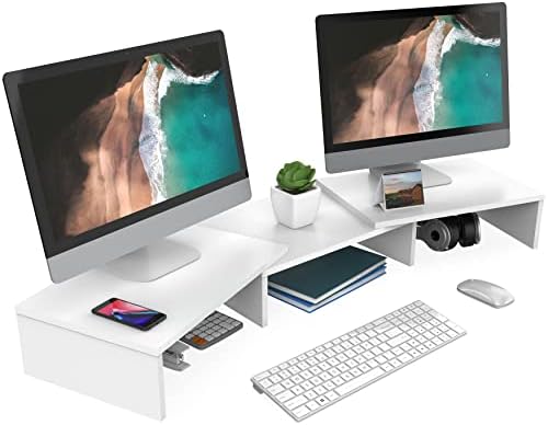 FITUEYES Dual Monitor Stand 3 Shelf Computer Monitor Riser Wood Desktop ...