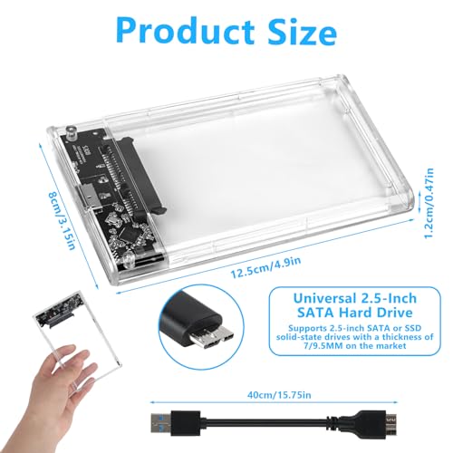 ihohi SSD External Enclosure, 2.5 Inch Transparent HDD External Hard ...