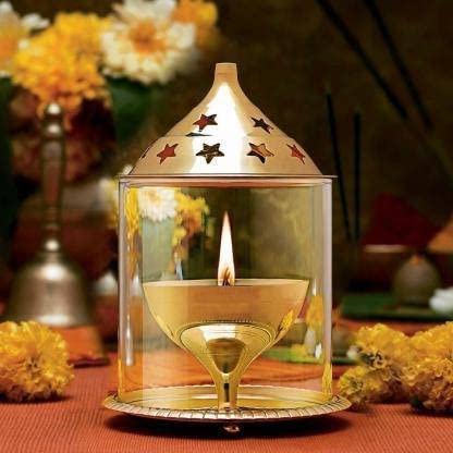 Buy Firetouch Decorative Brass & Glass Oil Lamp 5 inches Brass Akhand ...