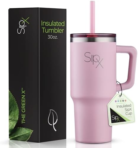 SIPX™ - Vaso aislado con tapa y popote, vaso de 30 onzas con asa que ...
