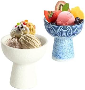Amazon.com: Amosfun 2pcs Ceramic Ice Cream Bowls Dessert Cups - Footed ...