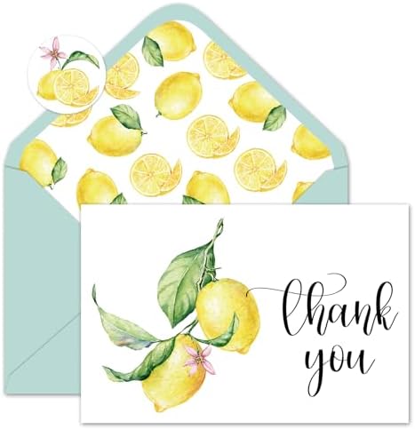 Amazon.com : Whaline Lemon Thank You Cards Bulk 24 Pack Blue Tiles ...