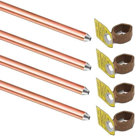 4PCS Kit-8ft Ground Rod - UL Listed 5/8'' Bonded Electrical Copper ...