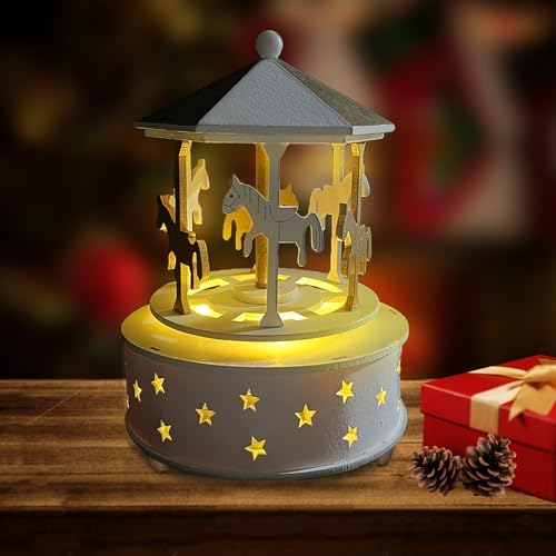 Amazon.com: Supergorea Carousel Music Box，Wooden Christmas Music Box ...