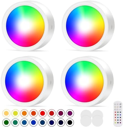 LED Puck Lights, RGB Wireless LED Closet Lights with Remote Control 16 ...