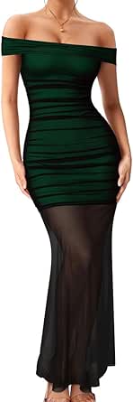 Amazon.com: LAGSHIAN Women's Sexy Maxi Dress Off Shoulder Sleeveless ...
