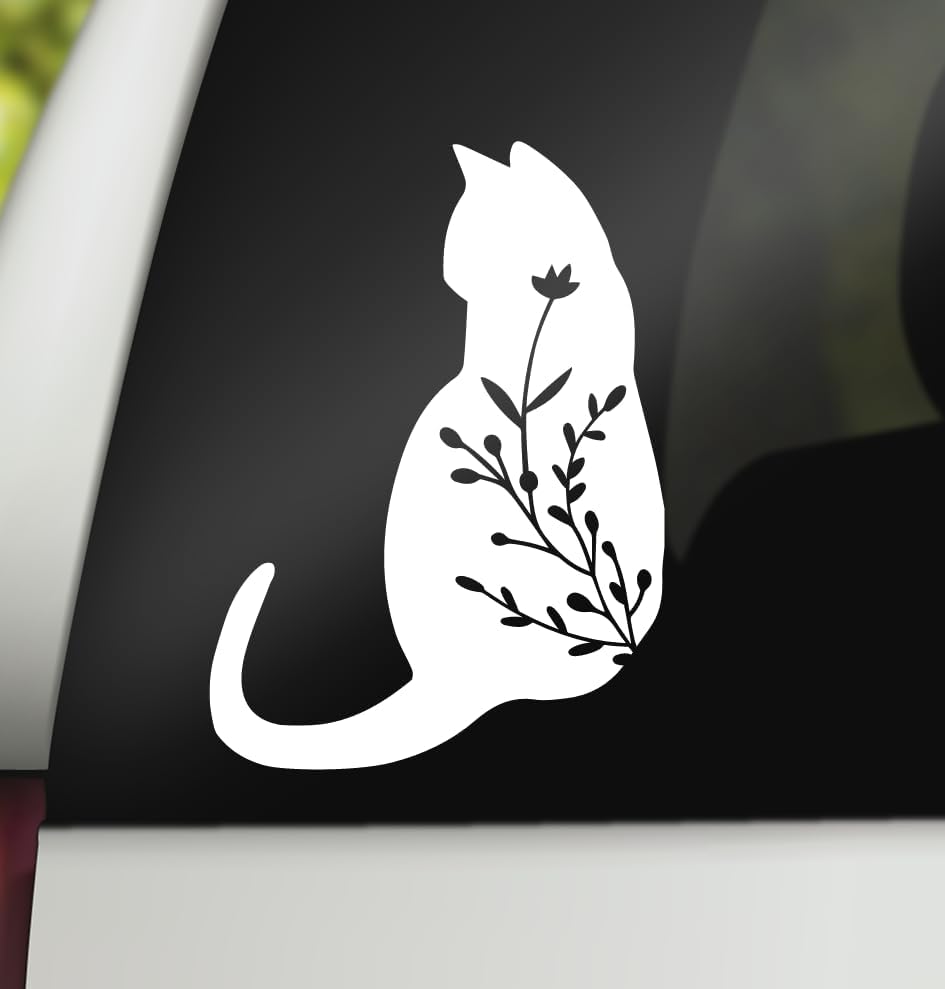 Amazon.com - Floral Cat Decal l Cat Vinyl Decal | Cat Mom Decal | Cute ...