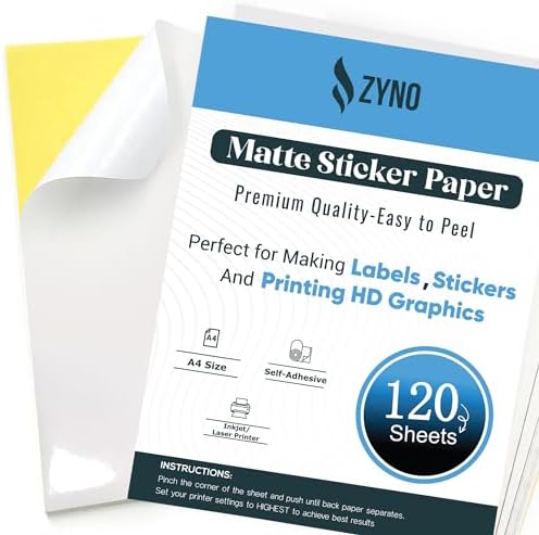 120 Sheets Matte White Sticker Paper for Printer A4 - Printable Sticker ...