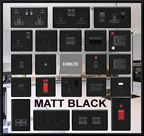 Eurolite Matt Black 13 Amp Double Plug Socket / 2 Gang Switched. Matt ...