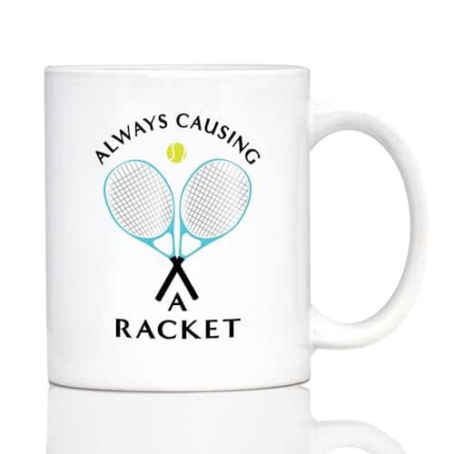 Amazon.com: Causing A Racket - Coffee Mug - Funny Tennis Themed Decor ...