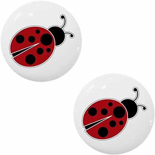 Set of 2 Red Ladybug with Grey Outline Ceramic Cabinet Drawer Knobs ...