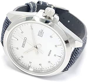 Amazon.co.jp: SEIKO セイコー クオーツ メンズ 腕時計 SUR205P1 ホワイト x シルバー 岡山デニム 限定コラボ ...