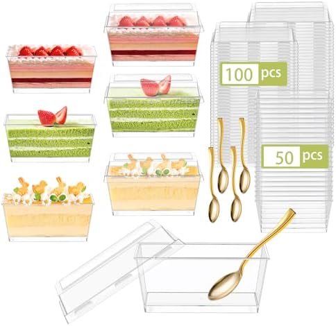 Amazon.com | DI QIU REN 150 Pack 5oz Plastic Dessert Cups with Mini ...