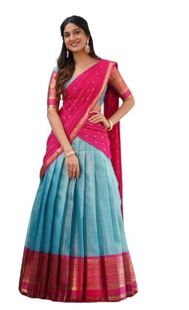 Buy ZITON Kanjivaram Silk Half Saree Green and Pink Women's KanjiVaram ...