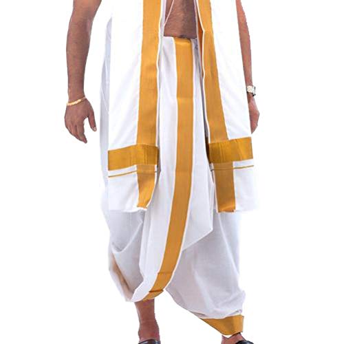 Buy sjs Readymade Panchakacham white dhoti with 2 1/2" golden jari ...