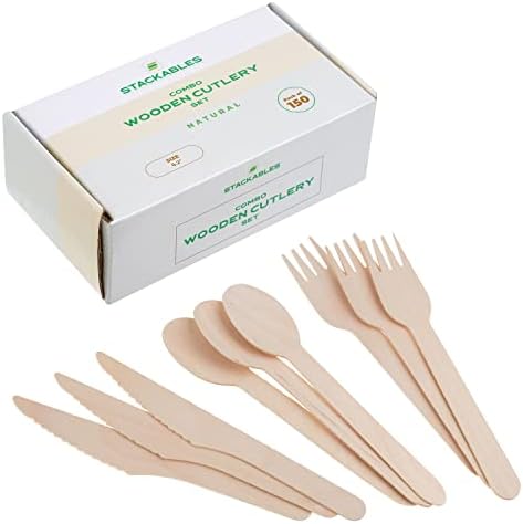 Disposable Wooden Cutlery Sets ~ 150 Piece Forks Spoons & Knives 50 of ...