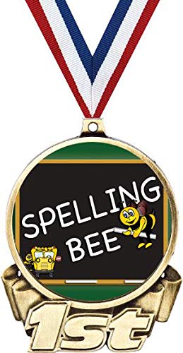 Spelling Bee First Place Medal, 3" Gold Spelling Trophy Medal - Want It All