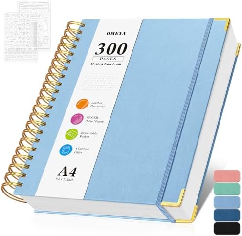 Amazon.com : Bullet Dotted Journal Spiral Notebook, 300 Pages Leather ...