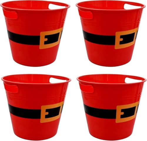 Amazon.com: Plastic Buckets with Handles, Red Santa Belt Round Basket ...