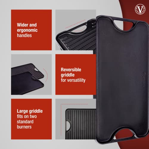 Snapklik.com : Victoria Rectangular Cast Iron Griddle Double Burner Griddle, Reversible Griddle ...