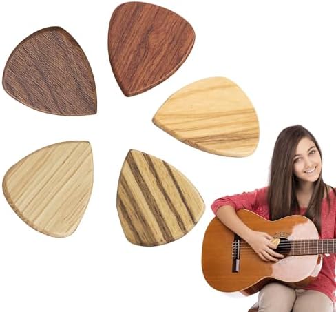 5 Pcs Wooden Guitar Picks Set - Flexible Real Wood Picks for Electric ...