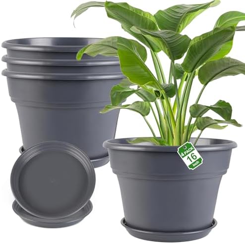 Amazon.com: Myfeegoin 16-inch-Plant-Pots, 4 Pack Large Planters for ...