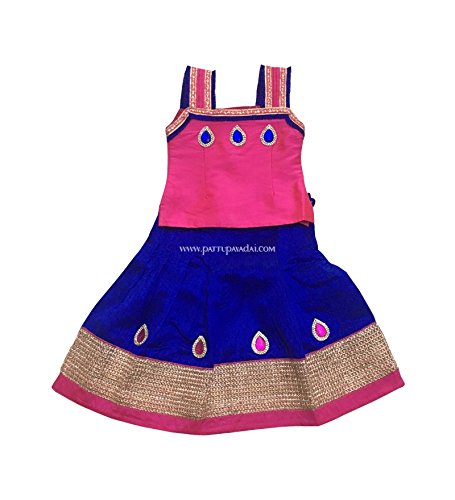 Buy Pattu Pavadai Kids Fancy Pink and Blue Langa with Blouse (Lehenga ...