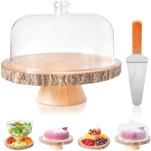 Amazon.com: Ellvan Wooden Cake Stand with Acrylic Dome Lid 6 in 1 ...