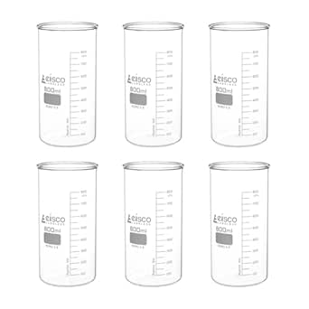 Eisco 6PK Tall Form Beakers without Spout, 800mL - Graduated ...