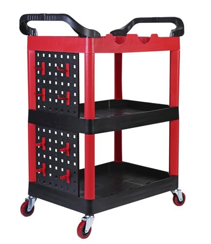 MaxWorks 50886 3 Shelf Rolling Utility Service Cart with Storage Carts ...