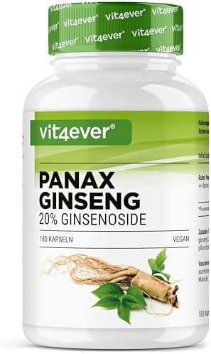 Ginseng rouge Panax 180 gélules - 1800 mg par portion journalière - 20% ...
