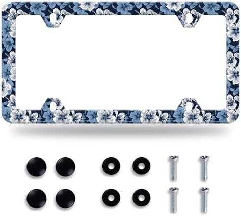 Amazon.com: Blue Vintage Hibiscus Flower License Plate Frame 1 Pack Stainless Steel Car Hawaii ...