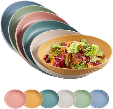 FUNYKICH 6 x 23 cm Dinner Plate Set, Lightweight Plastic Camping Plates ...