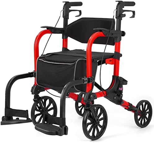 Amazon.com: FlyingJoy 2 in 1 Rollator Walker with Seat 10" Front Wheels Transport Wheelchairs ...
