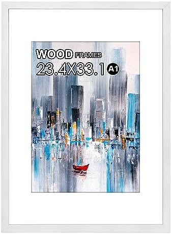 HOHIYO A1 Poster Frame,23.4x33.1in Soild Wood White Picture Frames With ...