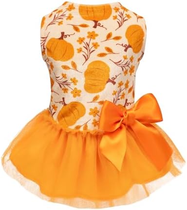 Amazon.com : Fitwarm Pumpkin Flower Dog Dress, Thanksgiving Outfit for ...