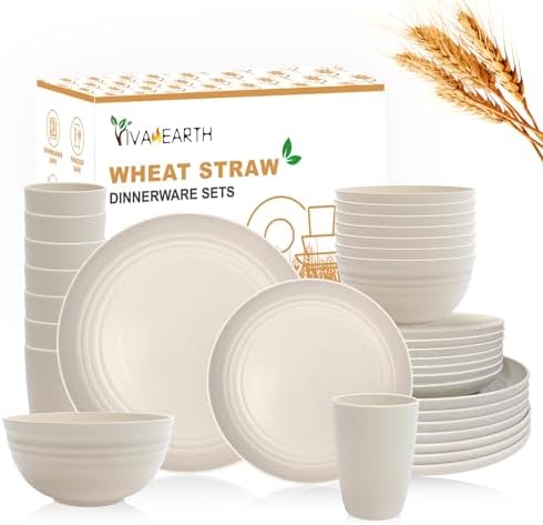 Amazon.com: Lazycorner 48-Pcs Kitchen Wheat Straw Dinnerware Set ...
