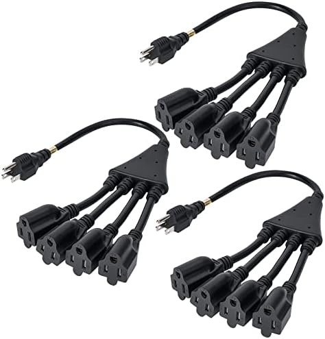 Amazon.com: 4 Way Power Cord Splitter Cable (3 Pack)-3 Prong 1 to 4 ...
