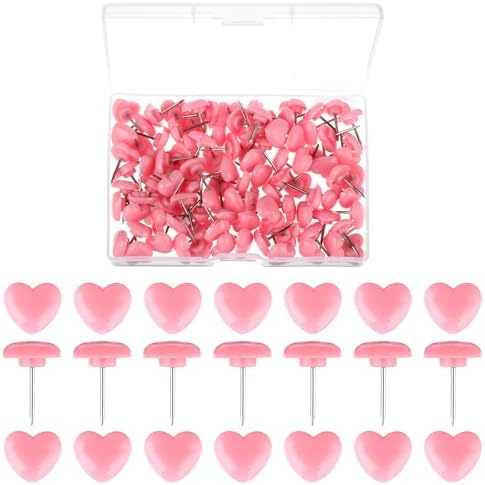 100PCS Pink Heart Push Pins,Cute Heart Thumb Tacks Decorative Push Pins ...