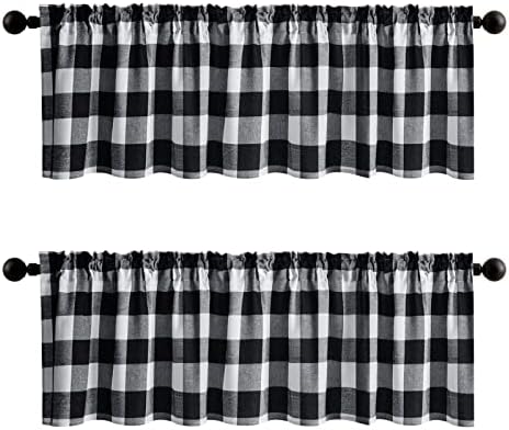 Amazon.com: 2 Pack Buffalo Check Plaid Window Valances White and Black ...