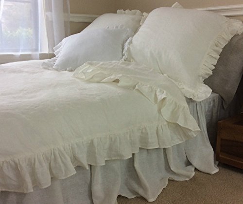 Amazon.com: Soft White Ruffle Duvet Cover handmade in Natural Linen ...
